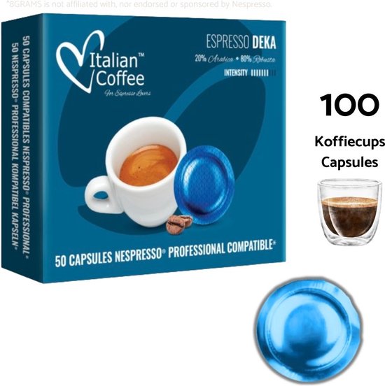 Nespresso PRO compatibel koffiecups - 100 Decaf espresso koffie - Italian Coffee Deka... | bol
