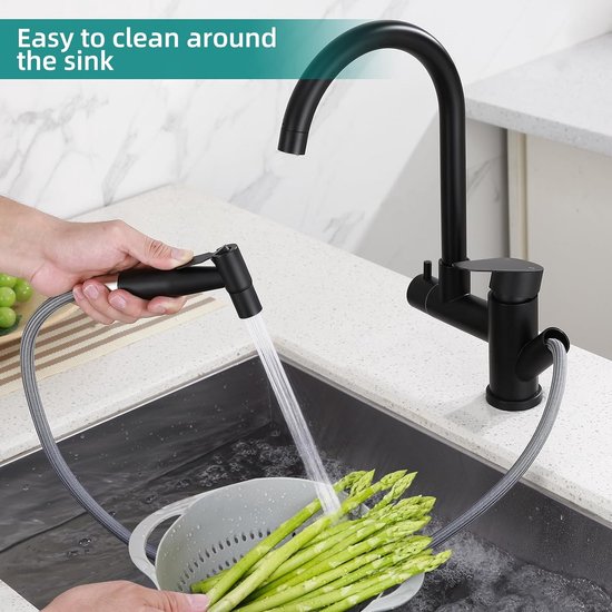 Waterkraan keuken zwart met astrekbaar spuitpistool keukenkraan 360° draaibaar... | bol