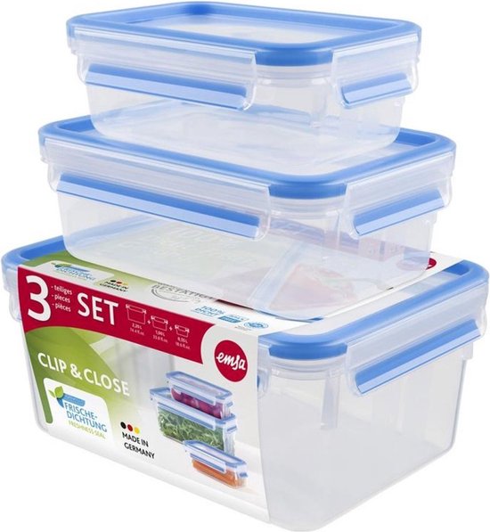 Emsa 508566 Clip & Close Vershouddozen 0.55L/1L/2.3L 3 Stuks Blauw | bol