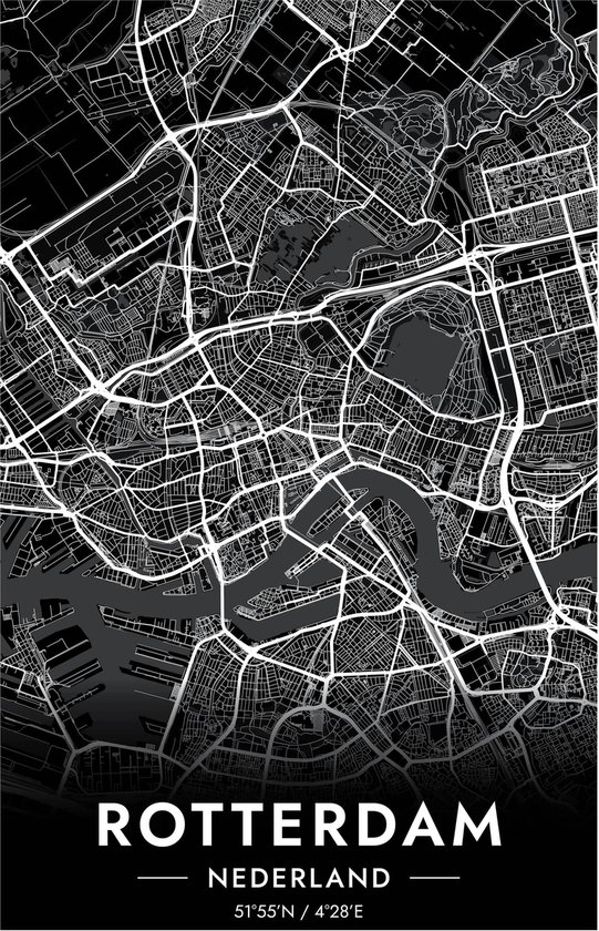 Rotterdam Poster Zwart | Rotterdam Map | Kaart van Rotterdam ...