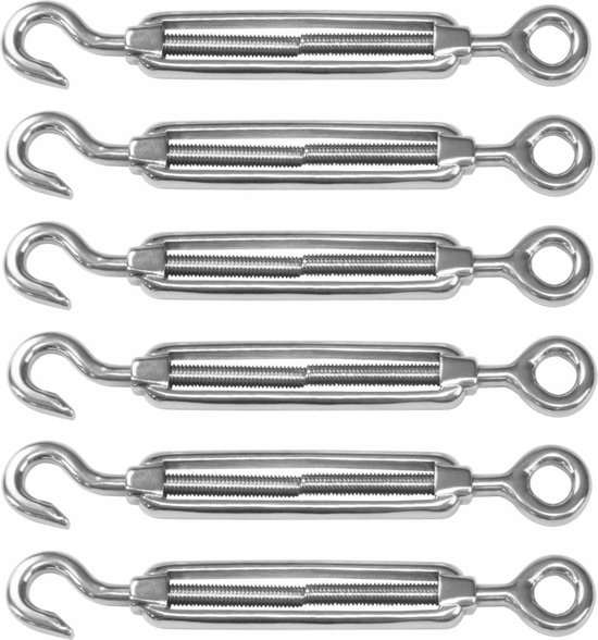 AMIG Spanschroeven/draadspanner met haak/oog - 6x - 12.5cm - 316L RVS ...