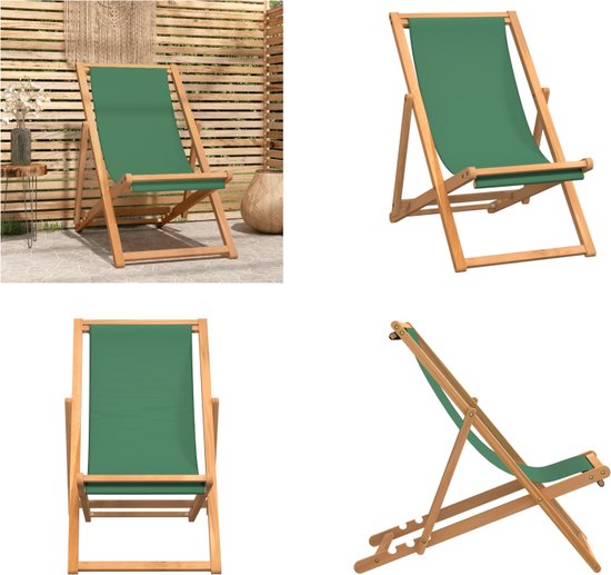 vidaXL Strandstoel inklapbaar massief teakhout groen - Strandstoel ...
