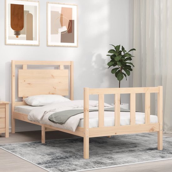 vidaXL Bedframe met hoofdbord massief hout 90x200 cm - Bedframe ...