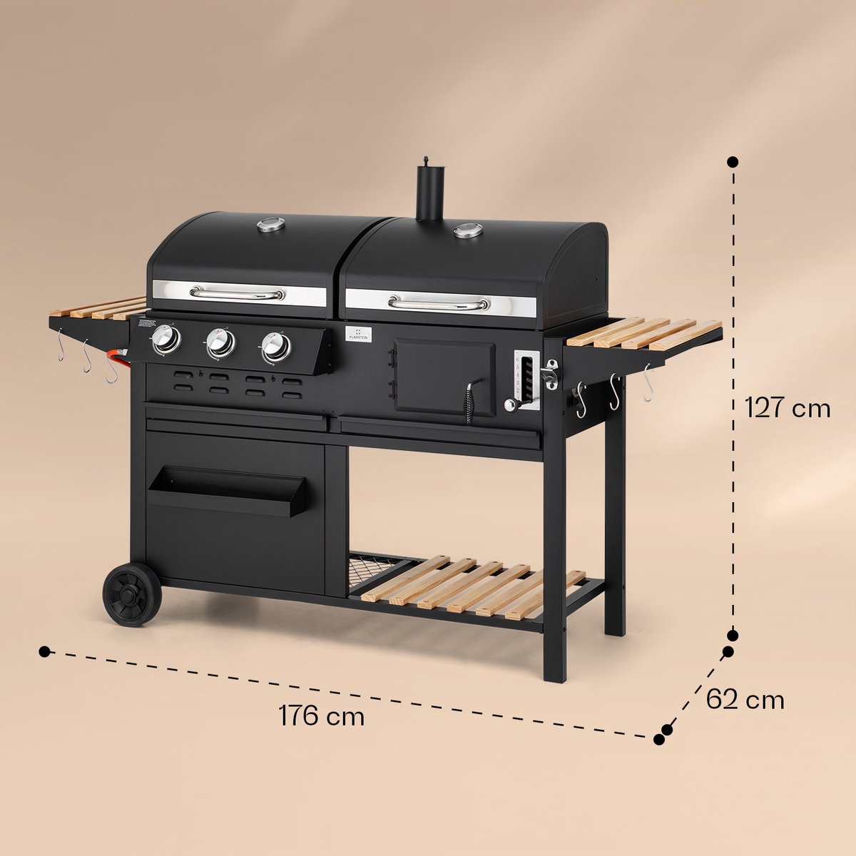 Klarstein Aberdeen Combi- 44 2In1-Grill Barbecue à charbon de bois ...