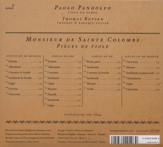 Paolo Pandolfo & Thomas Borsen - Pièces De Viole (CD), Paolo Pandolfo ...