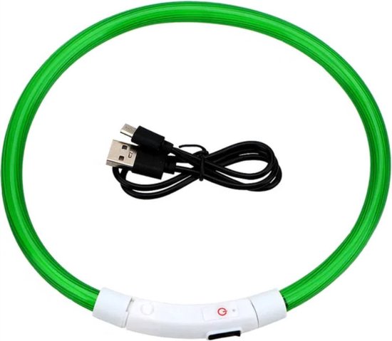 Verstelbare Groene LED Halsband - Oplaadbaar via USB - 60 / 70 cm ...