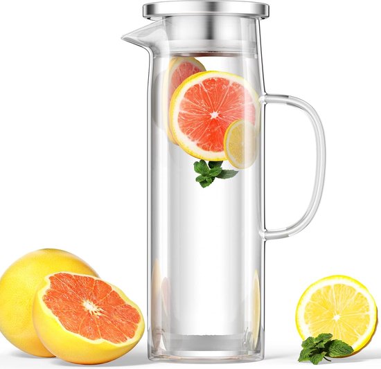 Glazen karaf met deksel, waterkaraf 1,5 liter, hittebestendige ...