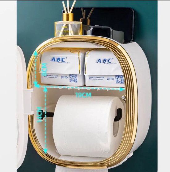 WC rolhouder - Met bakje - Toiletrolhouder - Wit-Goud - Met tissue ...