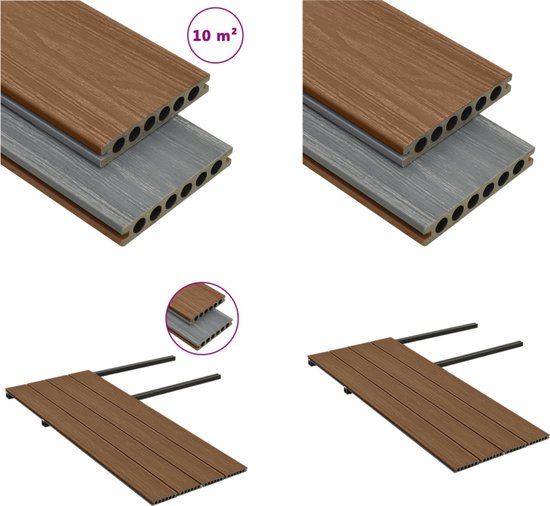 vidaXL Terrasplanken met accessoires 10 m² 4 m HKC bruin en grijs ...