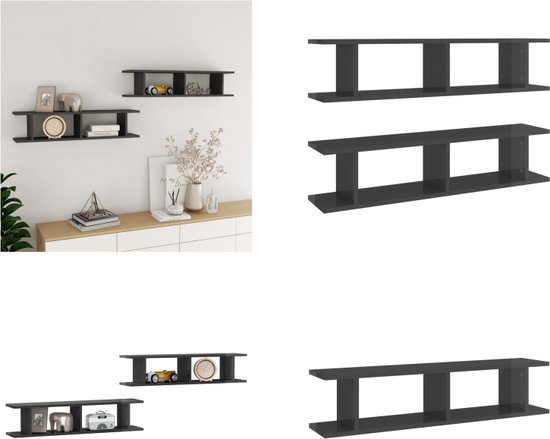 vidaXL Wandschappen 2 st 90x18x20 cm bewerkt hout hoogglans grijs - Plank - Planken -... | bol