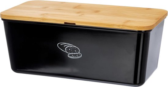 Broodtrommel met snijplank - zwart/broodopslag - 36 x 20 x 14 cm Bread ...