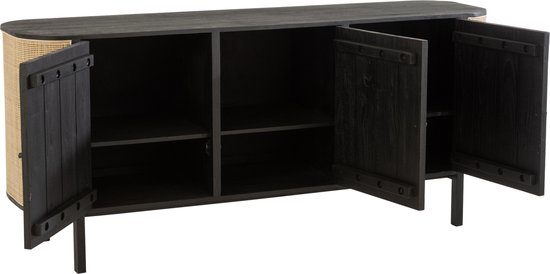 J-Line Molly Rotan kast - 3 deuren - hout - zwart - woonaccessoires | bol