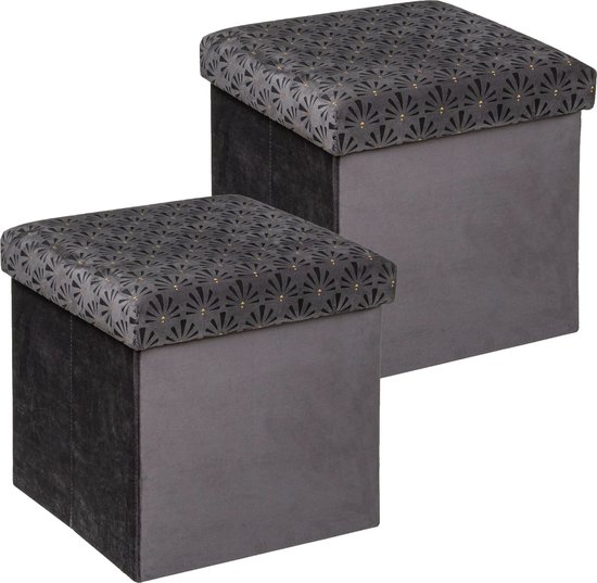 Atmosphera Poef/krukje/hocker Royal - 2x - Opvouwbare zit opslag box ...