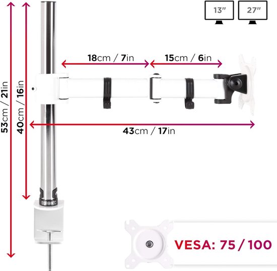 Enkele PC Monitor Beugel | Verstelbare Hoogte | Arm voor 1 13”-27” LED ...