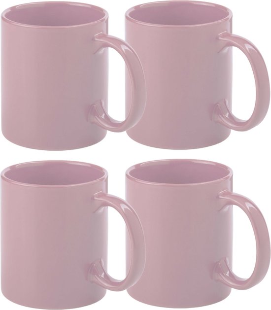 Bellatio Design Koffie mokken/bekers - 4x - keramiek - glans - met oor - oud roze - 370 ml | bol
