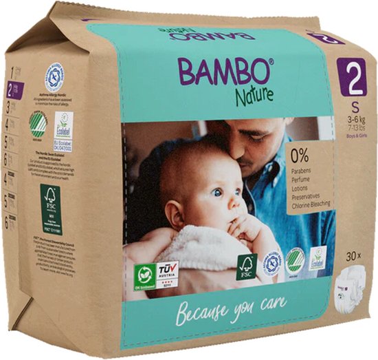 Bambo Nature Luiers Maat 2 (3-6 kg) - 2 x 30 stuks - Voordeelverpakking ...