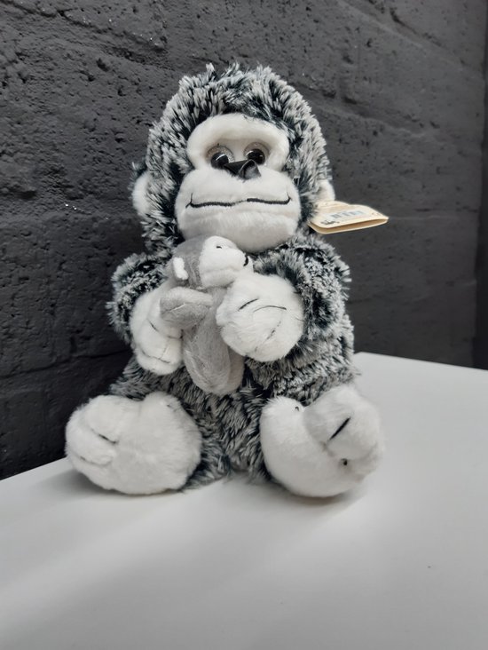 Gorilla knuffel - met baby Gorilla - Aap - 30 cm - Grijs | bol