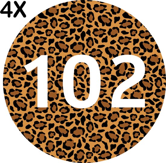 Containerstickers Huisnummer "102" - 25x25cm - Panter Print Cirkel met ...
