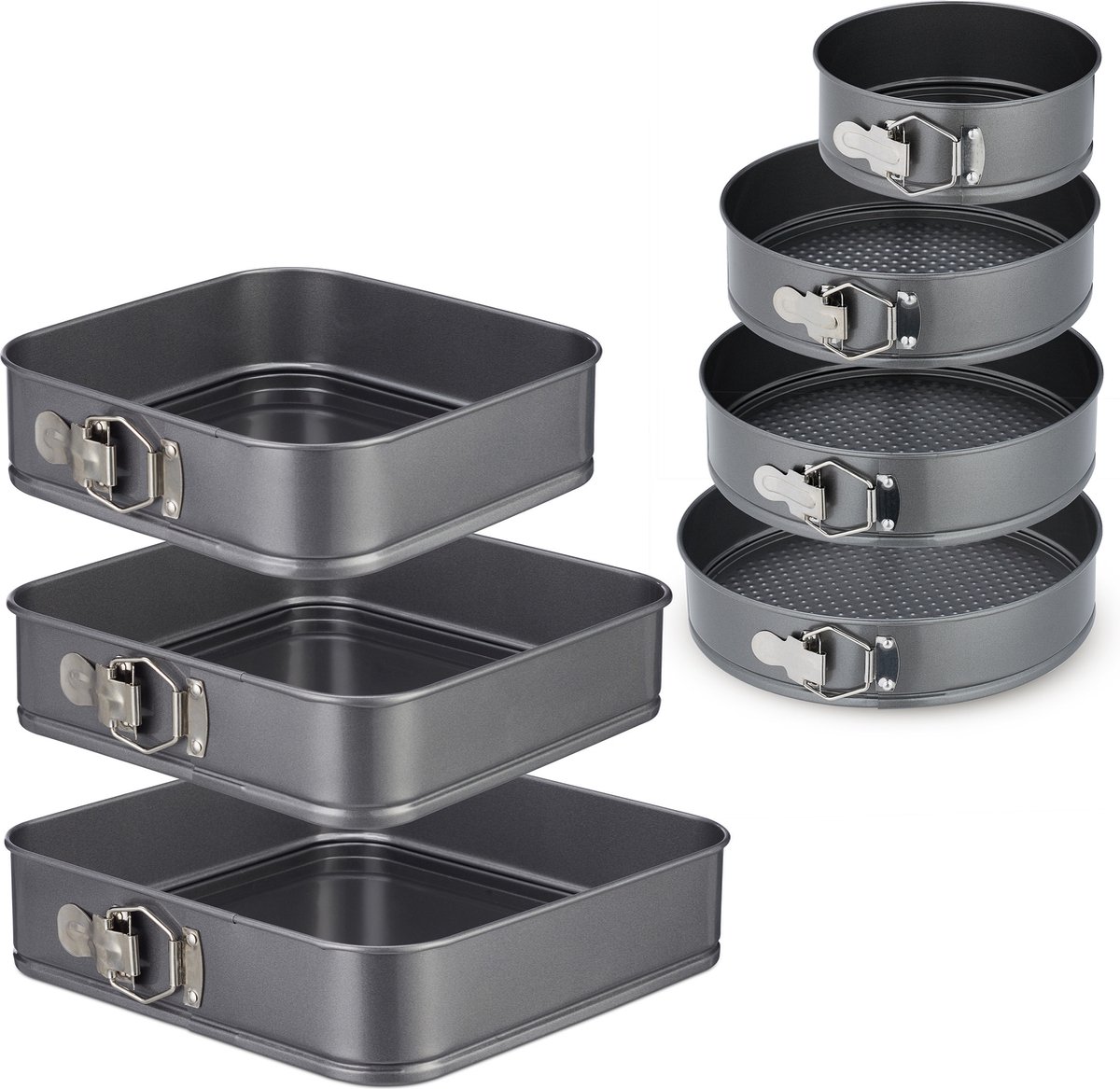 Relaxdays springvorm - 7-delige set - bakvormen set - rond - vierkant ...