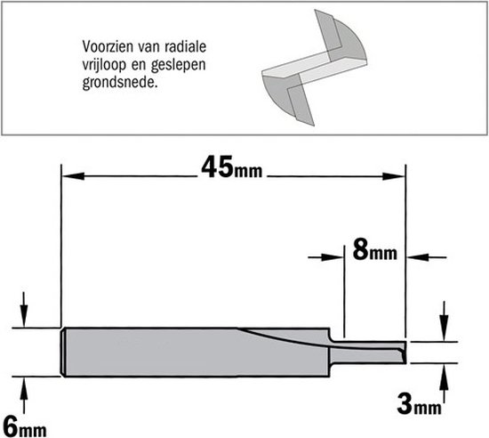 CMT groeffrees Ø3x8/45mm. Z=2 S=Ø6 | bol