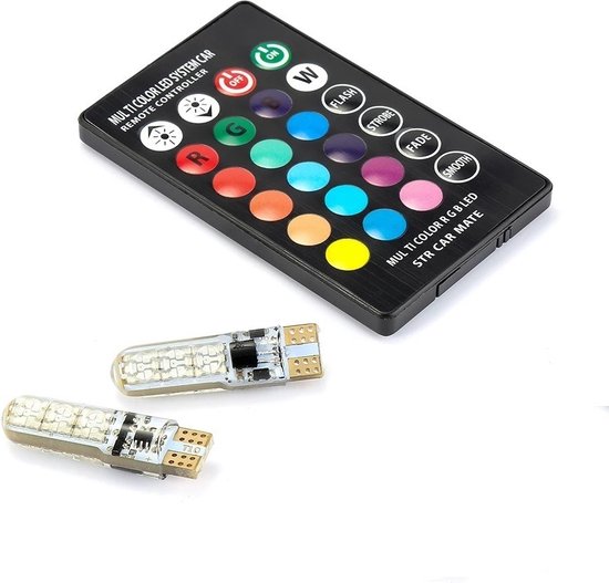 RGB T10 LED - 6SMD - Met afstandsbediening - 12V - 2 stuks | bol
