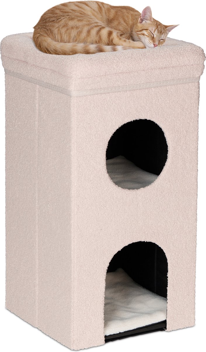 Relaxdays kattenhuis binnen - inklapbaar kattenmeubel met krabplank ...