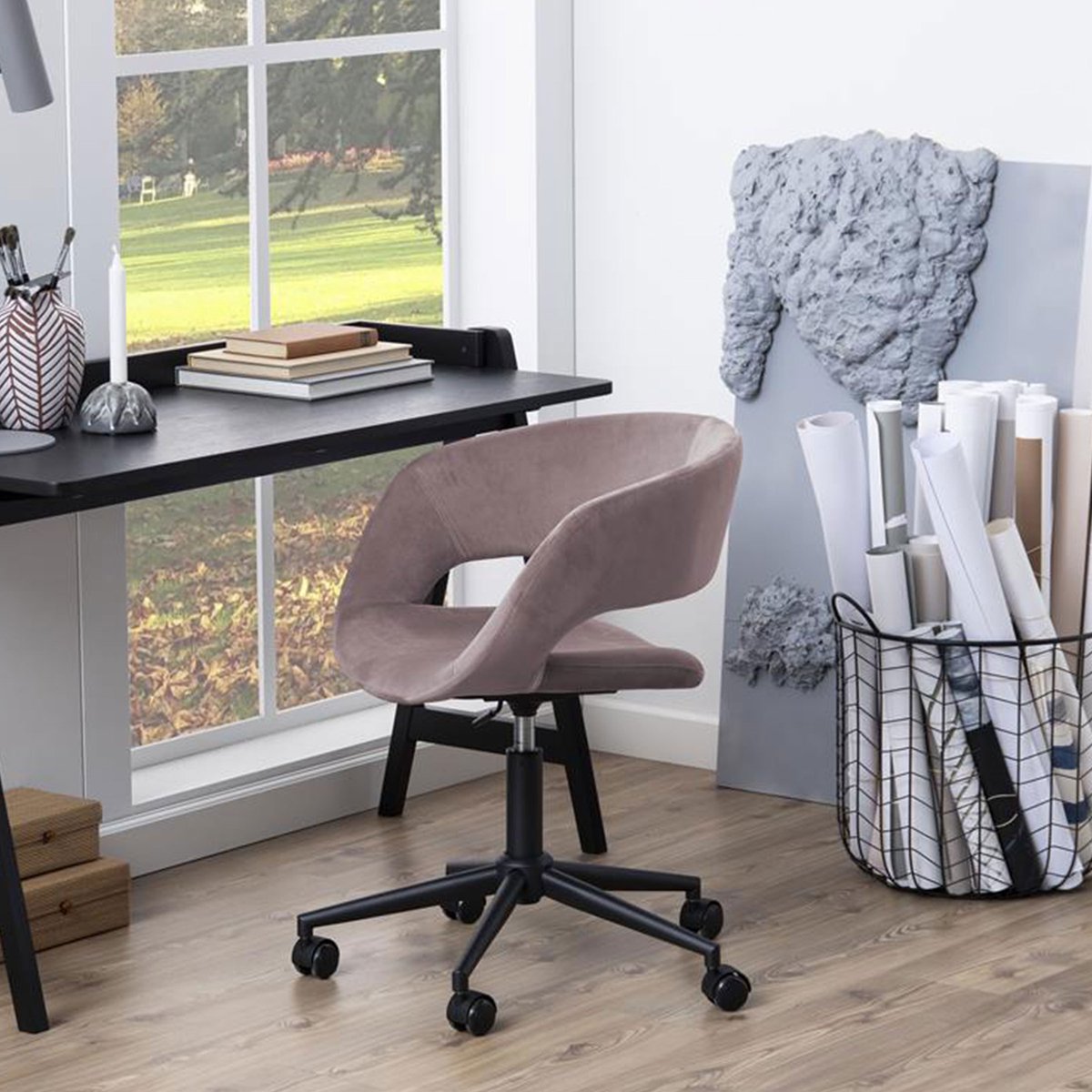 Sohome Bureaustoel Larell - Velvet - Dusty Rose | bol