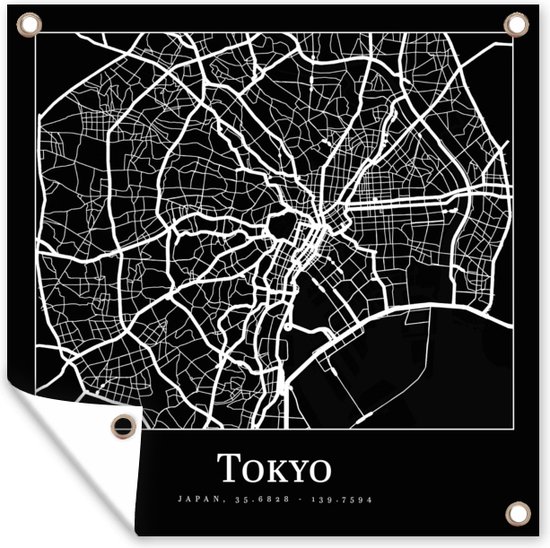 Tuindoek Kaart - Tokio - Stadskaart - Plattegrond - Tokyo - 100x100 cm ...