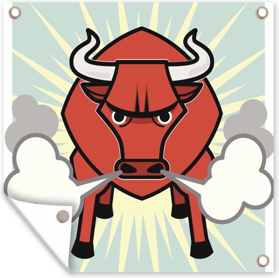 Tuinposters Een illustratie van een boze rode stier - 50x50 cm ...