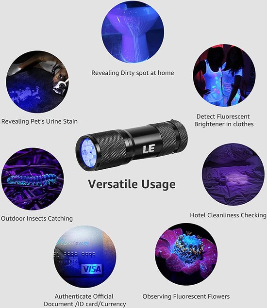 Flightmode- LE LED mini UV blacklight zaklamp met 9 LED's, ultraviolet ...
