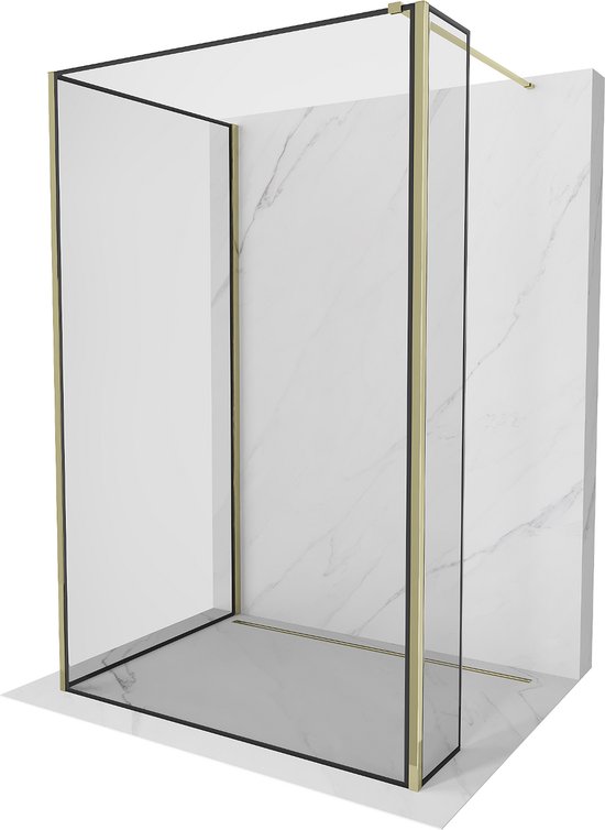 Mexen Kioto douchewand Walk-in 130 x 120 x 30 , zwarte omlijsting, goud ...