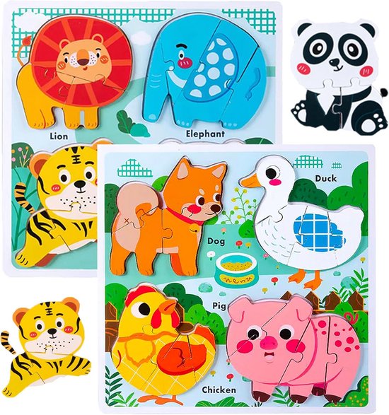 Houten Puzzels met Dieren voor Peuters en Kleuters - Loop- en ...