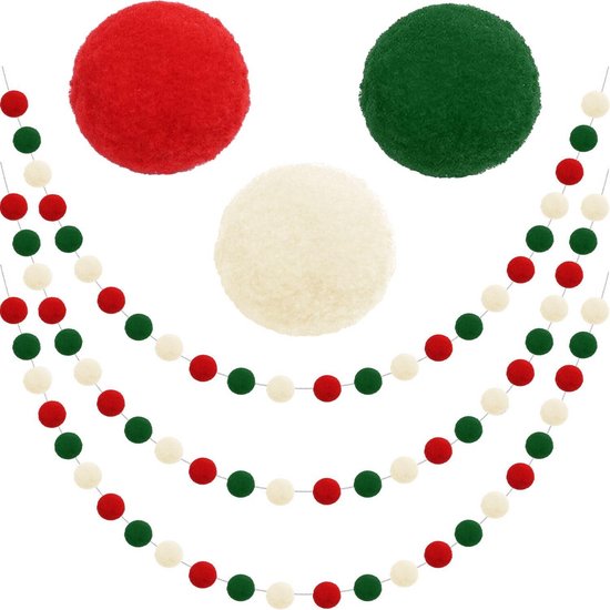 Kerstslinger Pompons Rood Wit Groen 3 Stuks - Kerstboom Versiering ...