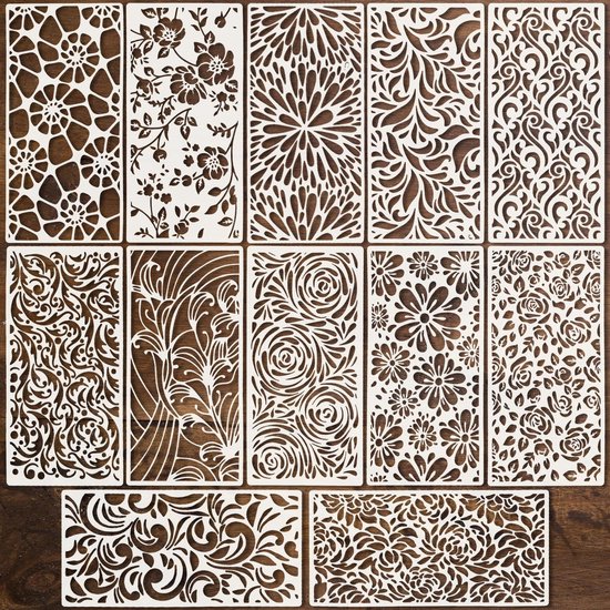 Set van 12 Herbruikbare Textuur Sjablonen - Bloem Sjablonen voor ...
