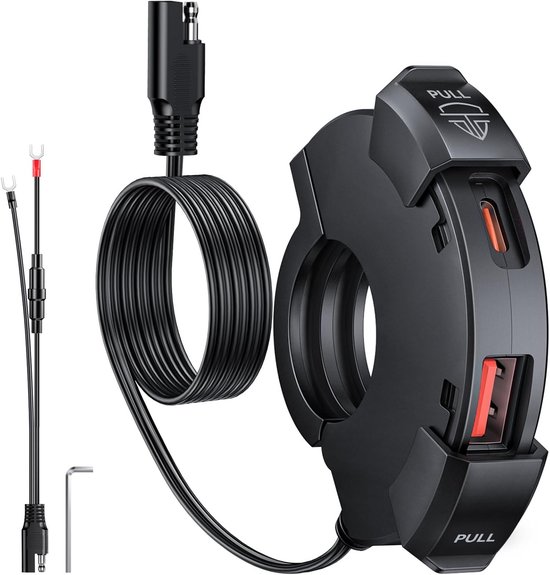 USB Laadstekker Motorfiets met QC 3.0 en PD Type-C, 12V/24V Waterdicht ...