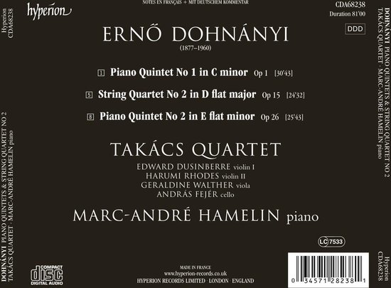 Erno Dohnanyi: Piano Quintets / String Quartet No 2, Marc-Andre Hamelin | CD (album) |... | bol.com