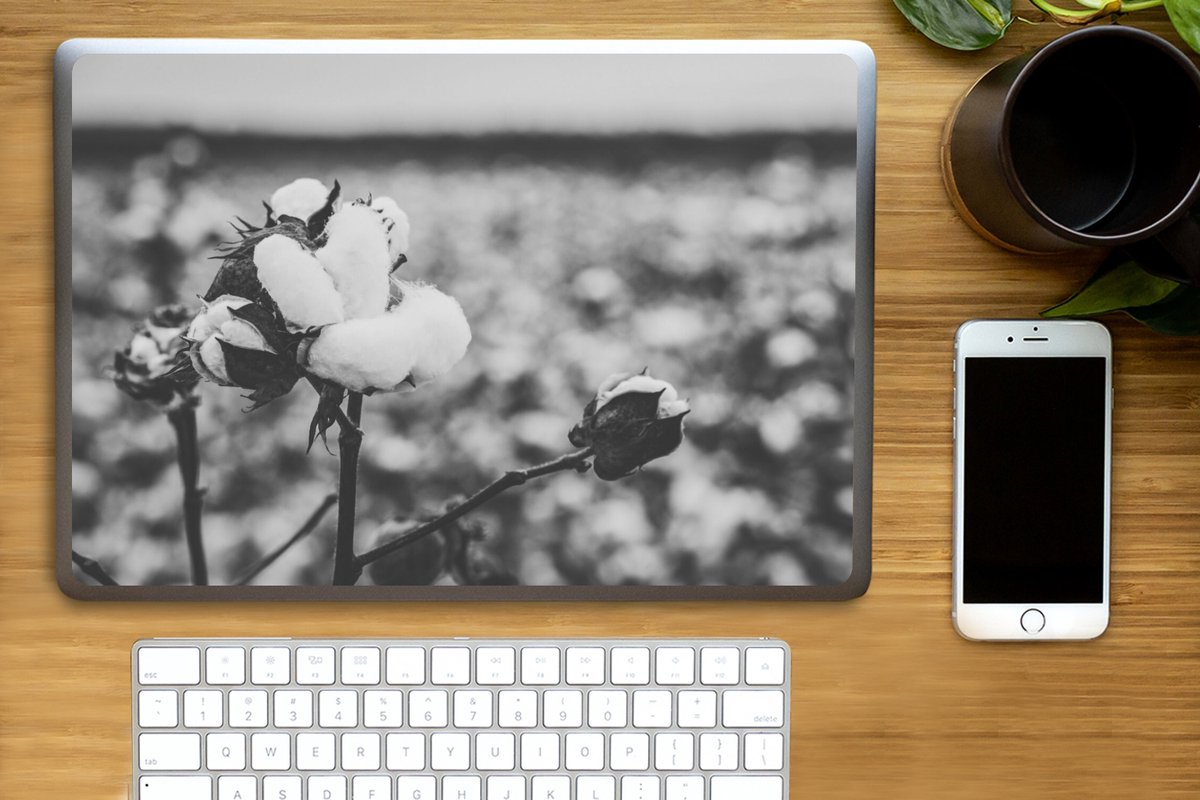 Laptop sticker - 15.6 inch - Katoen - Planten - Zwart - Wit | bol.com