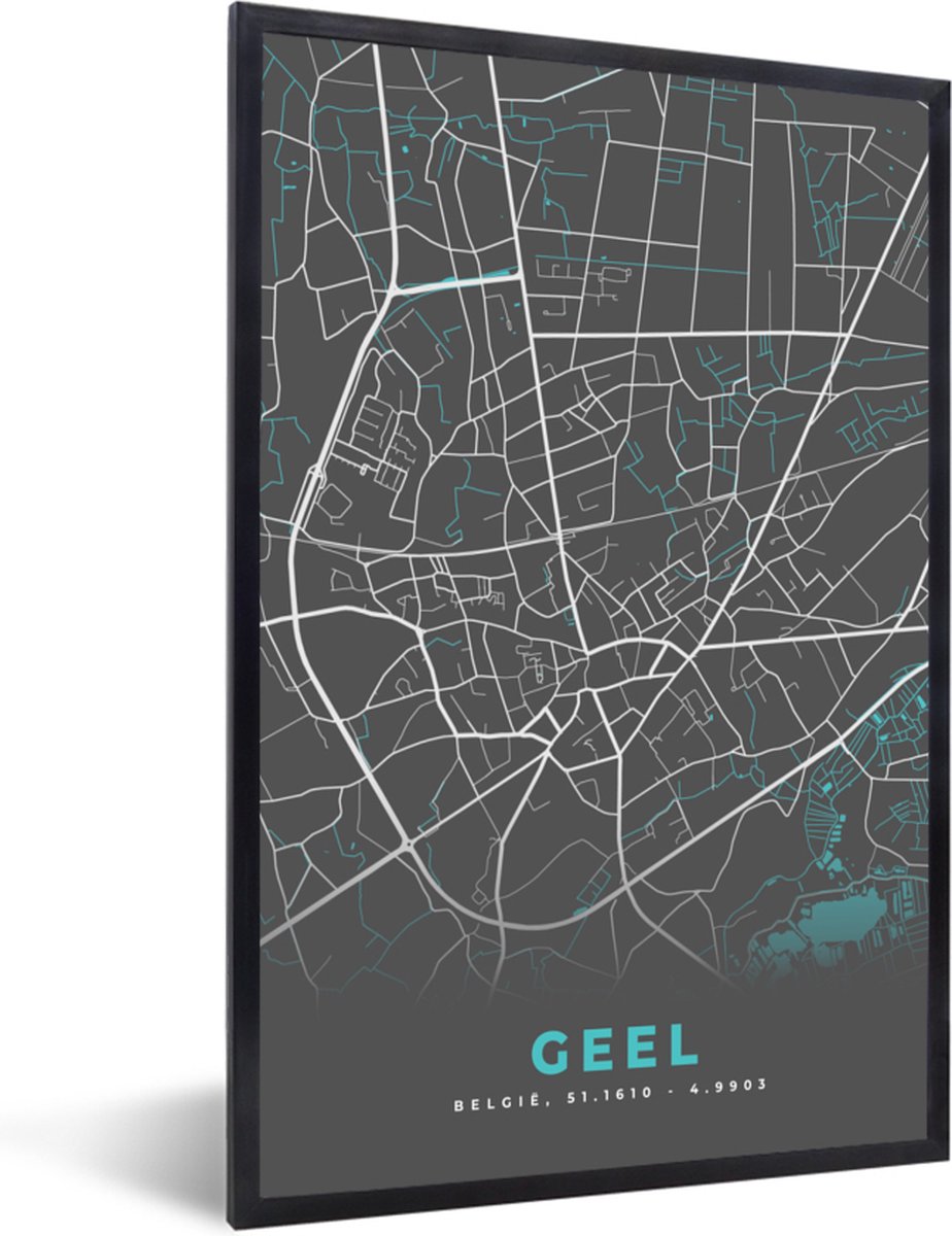 Fotolijst incl. Poster - Kaart – Plattegrond – Stadskaart – Geel ...