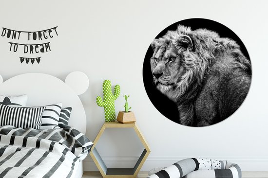 Behangcirkel - Zelfklevend behang - Wilde dieren - Leeuw - Zwart - Wit - 120x120 cm -... | bol.com