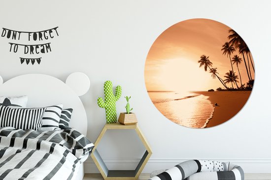 WallCircle - Behangcirkel - Strand - Palmboom - Zon - Zee - Zelfklevend behang -... | bol.com