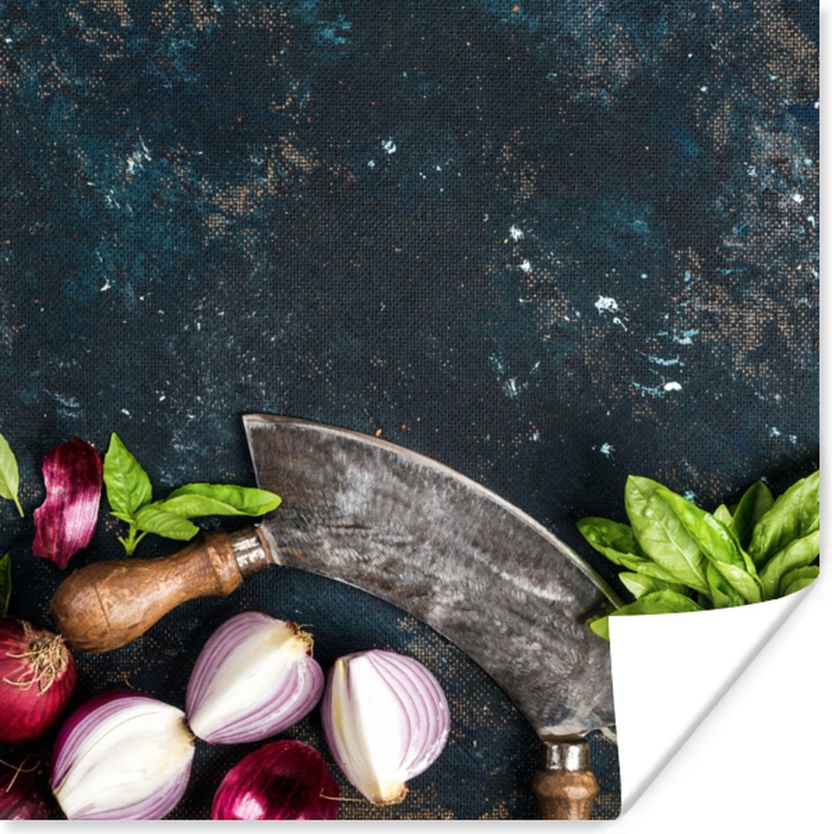 Poster Groente - Kruiden - Wiegemes - Ui - Specerijen - Rustiek - 50x50 ...