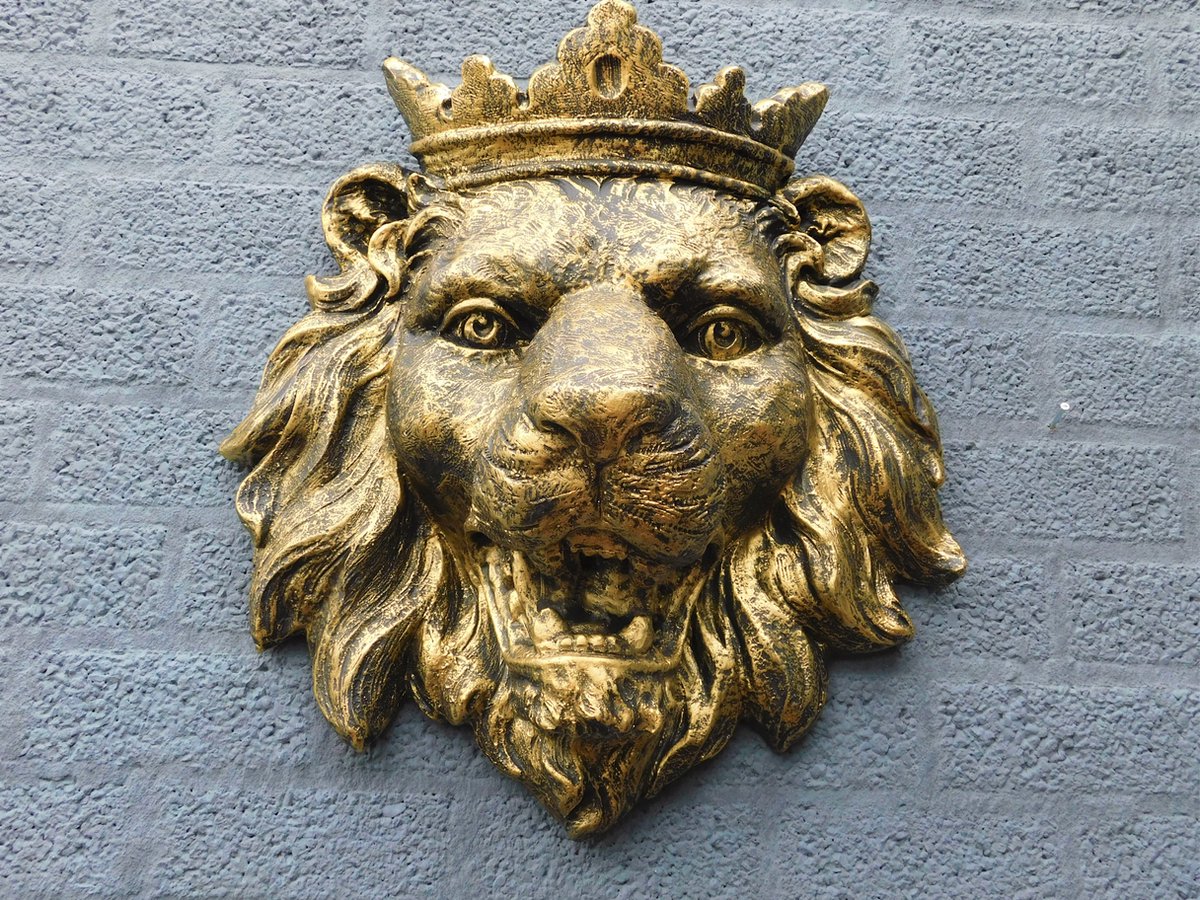 Leeuwenkop met kroon - goud/zwart van Polystone | bol.com