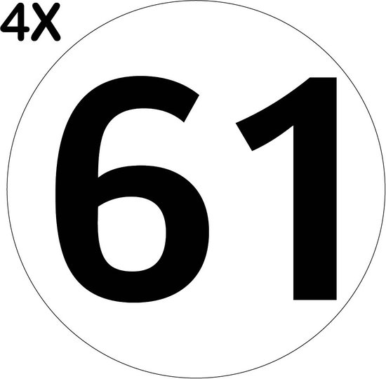 Containerstickers Huisnummer "61" - 25x25cm - Wit met Zwarte Cirkel ...