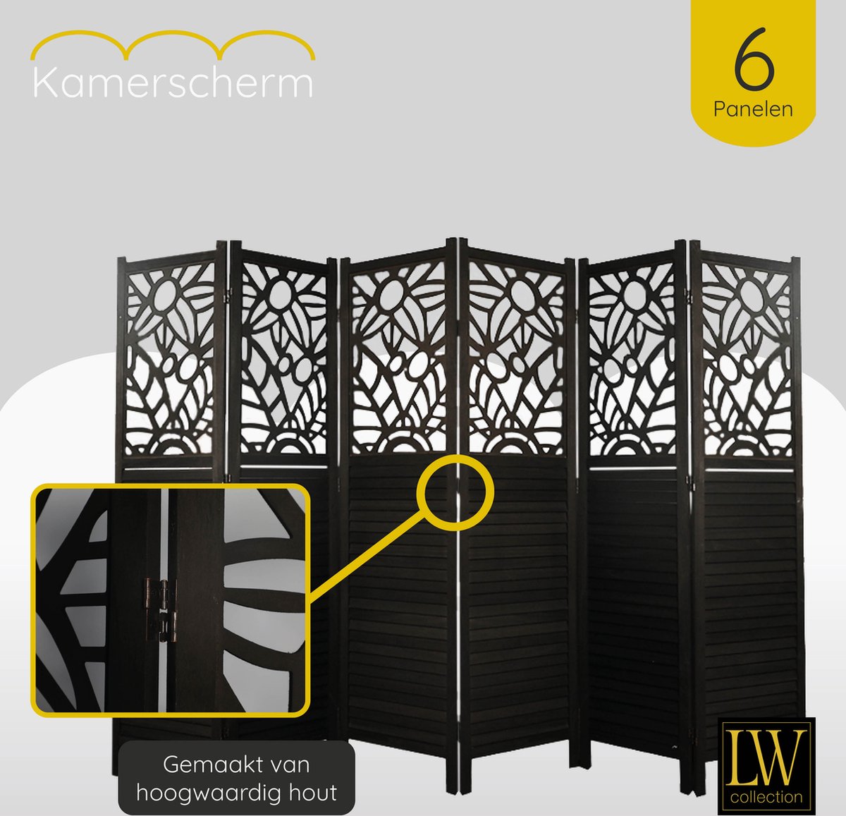 LW Collection Kamerscherm zwart Hout - kamerschermen 6 panelen ...