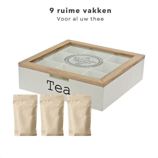 Cheqo® Theekist - Theedoos - 9 vakken - MDF | bol.com