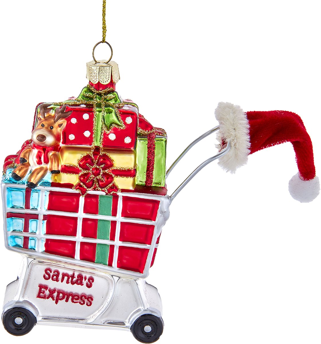 Kurt S. Adler Kerstornament - Winkelkarretje Vol Kerstcadeautjes - glas ...