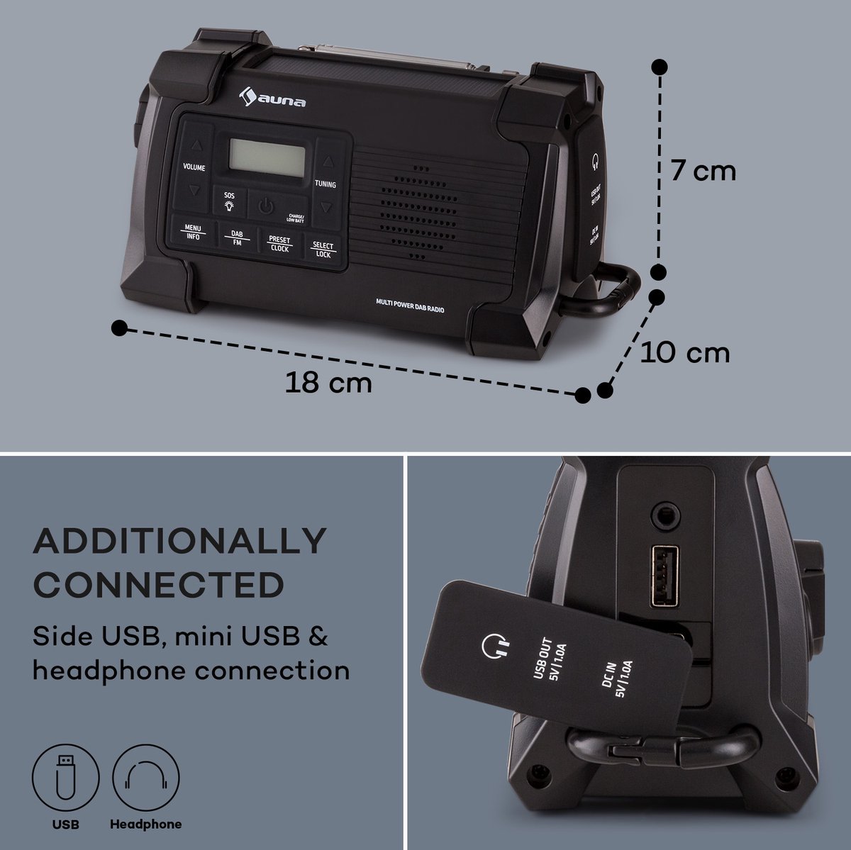 Auna Patagonia DAB+ outdoor radio oplaadbare radio solar radio | radio ...