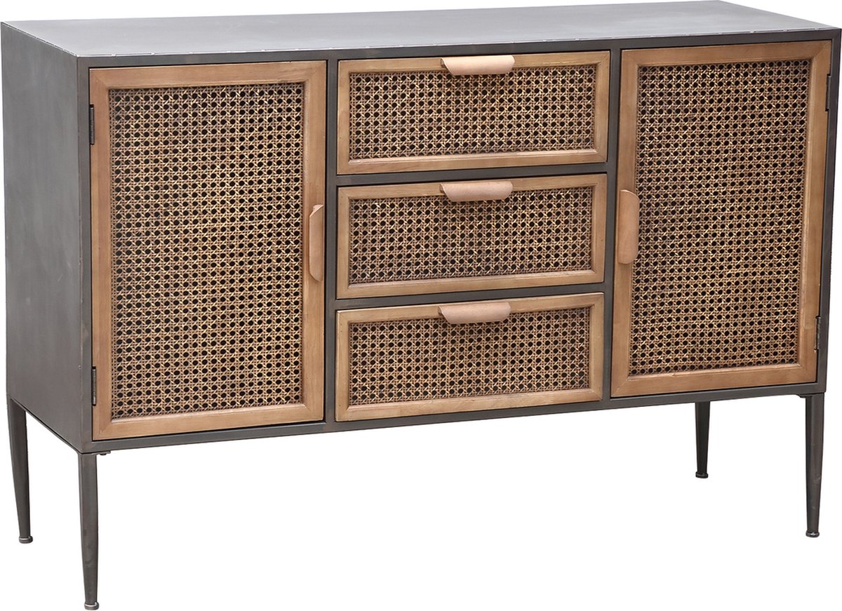 PTMD Kast Myah Natural Metal Rattan 2-Deurs 3 Laden | bol