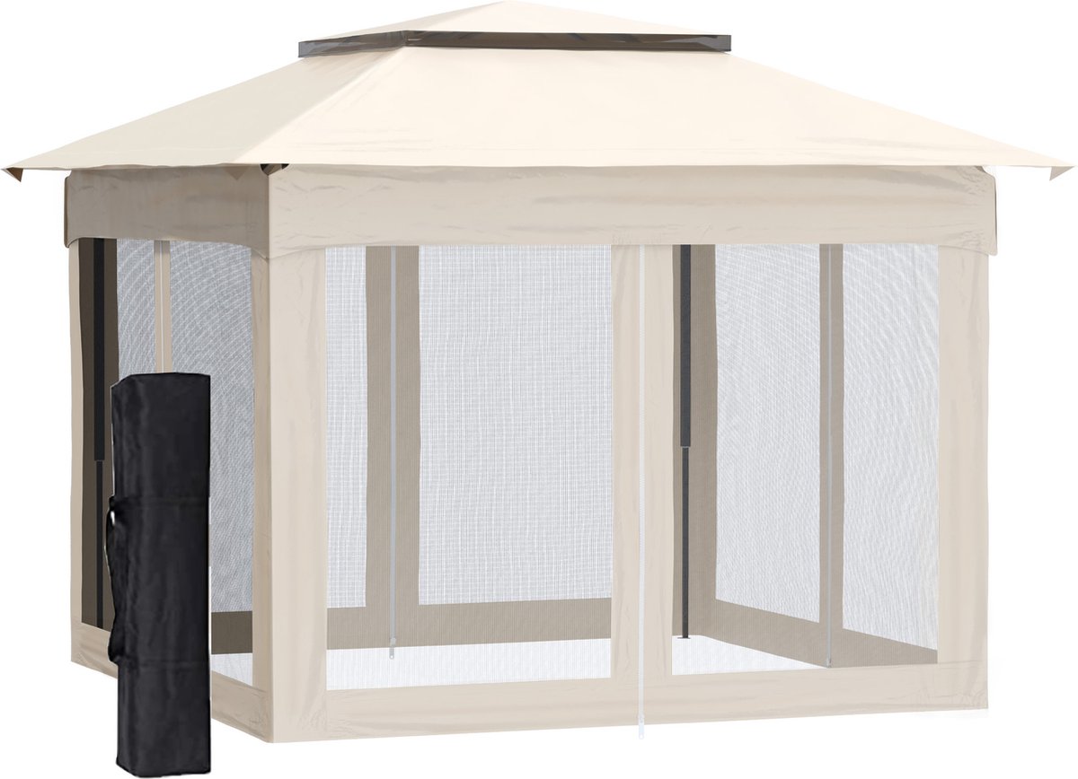 Outsunny Paviljoen met zijwanden partytent tuintent popup 3,25 x 3,25 m ...