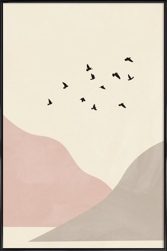 JUNIQE - Poster in kunststof lijst Flock Of Birds I -30x45 /Ivoor & | bol
